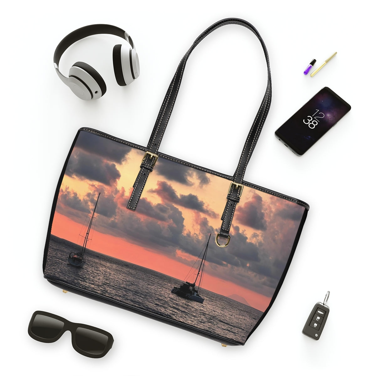 Photo Print PU Leather Shoulder Bag - Stromboli, Scilla Sailboats | La ...
